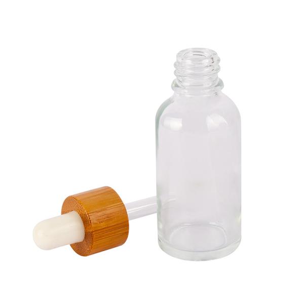 Quality Round Cosmetic Dropper Bottle Bamboo Glass Dropper Bottle 15ml 20ml 30ml 50ml for sale