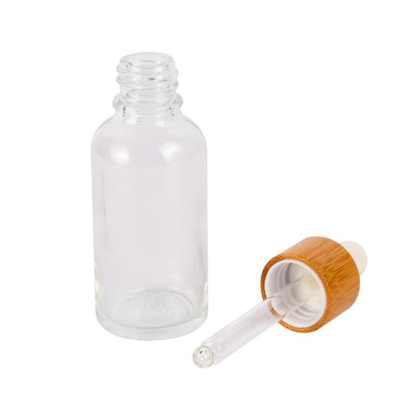Quality Round Cosmetic Dropper Bottle Bamboo Glass Dropper Bottle 15ml 20ml 30ml 50ml for sale