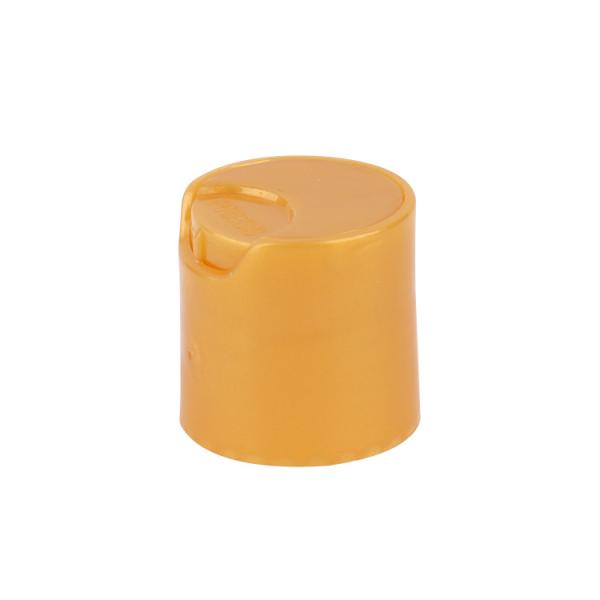Quality Golden Yellow Smooth Disc Top Cap Press Type PP Plastic Flip Top Caps For Cream for sale