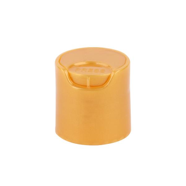 Quality Golden Yellow Smooth Disc Top Cap Press Type PP Plastic Flip Top Caps For Cream for sale