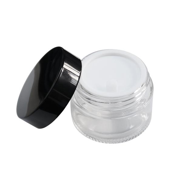 Quality 10g,20g,30g,50g,transparent Glass Eye and Face Cream Jars With Black Lids for sale