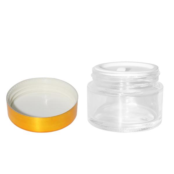 Quality Mirror Finish Golden Colored Lid Transparent Glass Cream Jars 30g Portable for sale