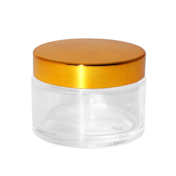 Quality Mirror Finish Golden Colored Lid Transparent Glass Cream Jars 30g Portable for sale