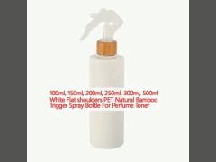 100ml, 150ml, 200ml, 250ml, 300ml, 500ml White Flat shoulders PET Natural Bamboo Trigger Spray Bottle For Perfume Toner