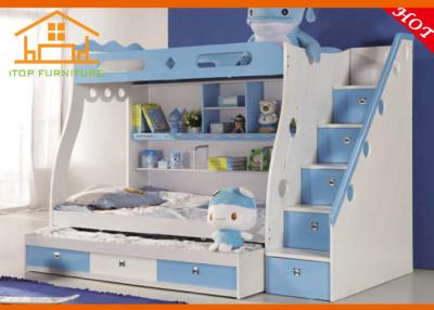 China Children solid wooden Twin bunk bed with staircase on End For Kids bedroom furniture for sale