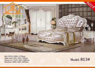 China High-class Imperial white leather diamond bed Stylish White top popular import Affordable high gloss bedroom furniture for sale
