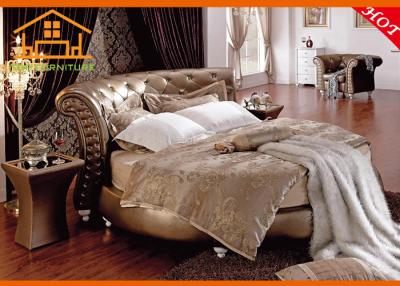 China Glossy royal luxury french style round leather bedroom furniture set for sale
