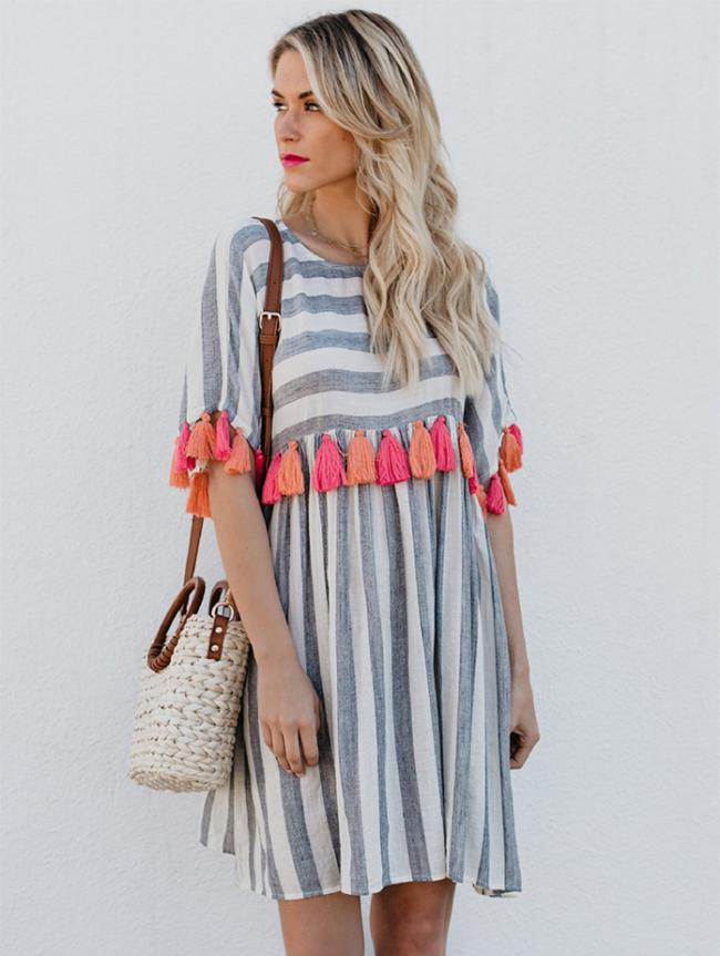 Casual striped dress with tassels packaging