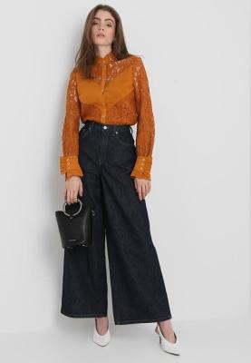 China 2019 Fall Apparel for Women New Arrival Lace Brown Long Sleeve Blouse Tops for sale