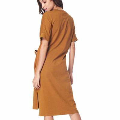 Cina Vestito sciolto dalla maglietta sciolta casuale solida semplice della tasca con la cinghia in vendita
