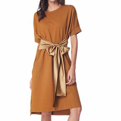 Cina Vestito sciolto dalla maglietta sciolta casuale solida semplice della tasca con la cinghia in vendita