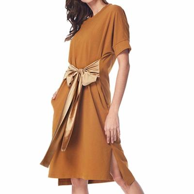 Cina Vestito sciolto dalla maglietta sciolta casuale solida semplice della tasca con la cinghia in vendita