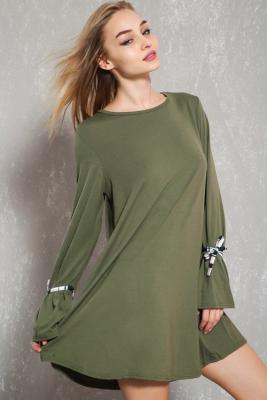 Cina Vestito casuale aperto dalla tunica dell'ultima manica verde oliva sexy del legame indietro per le donne di modo in vendita