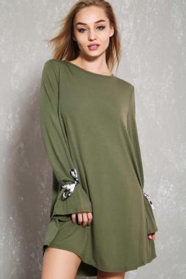 Cina Vestito casuale aperto dalla tunica dell'ultima manica verde oliva sexy del legame indietro per le donne di modo in vendita