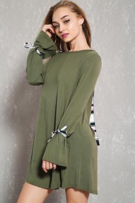 Cina Vestito casuale aperto dalla tunica dell'ultima manica verde oliva sexy del legame indietro per le donne di modo in vendita