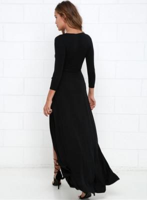China Sexy Long Plain Black Dresses For Girls for sale