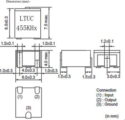 China Filtro de cerámica piezoeléctrico CFUKG455KE4X-R0 LTUC455KEx, tiempo de retraso de grupo, pérdida de inserción baja, ondulación 1dB, en venta