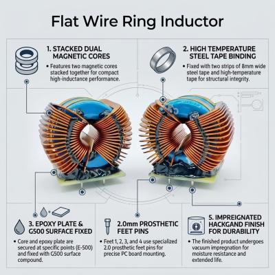 China Photovoltaic Inverter Toroidal Inductor with Flat Copper Wire and High-grade Fe-Si-Al Alloy Core for 20kHz-100kHz Frequency Range for sale