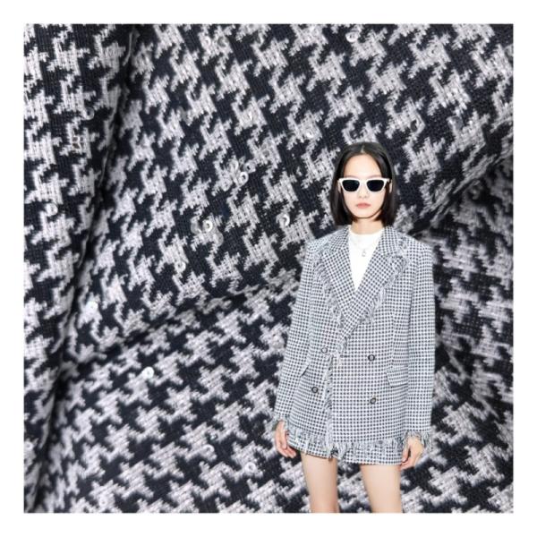 Quality 345GSM Luxury Textured Houndstooth Fancy Yarn Woven Fabric for Premium Suit Tailoring for sale