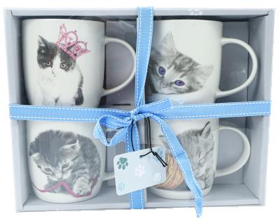 China Set of 4 Cute Cat Pattern Ceramic Mugs for sale