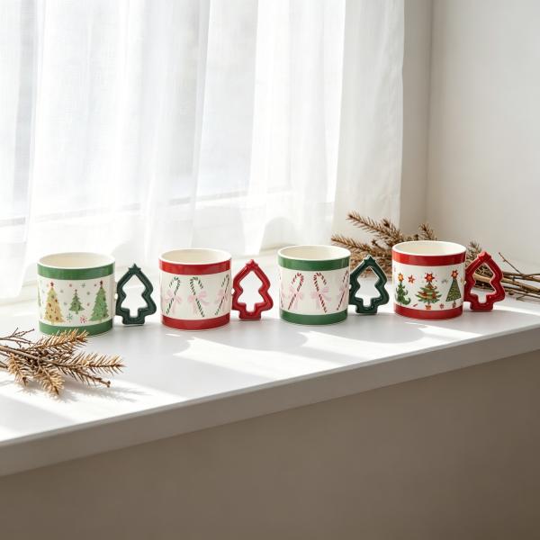 Quality Christmas Tree Handle Ceramic Mugs for sale