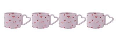 China Cute Romantic Red & Pink Valentine Ceramic Mug Series – 6 Styles Sweet Heart Floral Cherry Bow XOXO Coffee Mugs with Unique Decorative Handles for sale