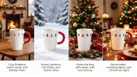 Quality Christmas Ceramic Mugs Set of 4, Festive Twist Handle Coffee Cups for Holiday for sale