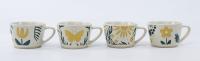 China Speckled Yellow Botanical & Butterfly Ceramic Mug Set (4 Nature Art Designs) for sale