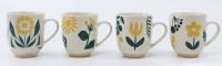 China Speckled Yellow Botanical & Butterfly Ceramic Mug Set (4 Nature Art Designs) for sale