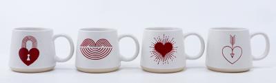 China Speckled Red Heart Boho Ceramic Mug Set (4 Valentines Love Designs) for sale