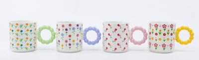 China Floral Bubble Handle Ceramic Mug for sale