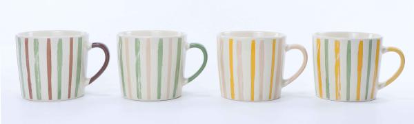 Quality Hand Drawn Pastel Vertical Stripe Ceramic Tableware Set (Mugs & Bowls) for sale