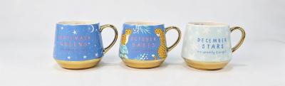 China Birth Month Zodiac Star Gold Trim Barrel Ceramic Mug for sale