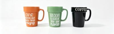 China Plant Pot Shaped Novelty Ceramic Coffee Mugs, Funny Houseplant & Motivational Quote Planter-Style Drinking Cups for sale