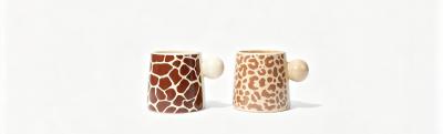 China Wild Print Ball Handle Mini Taper Ceramic Mug Duo for sale