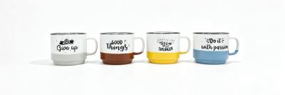 China Two-Tone Dip Dye Motivational Hand Letter Ceramic Mug 4-Piece Set for sale