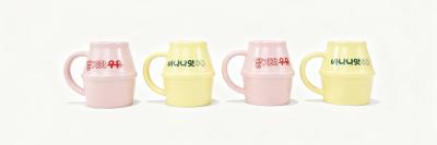 China Korean Milk Bottle Shaped Ceramic Mugs, Strawberry & Banana Flavor Milk Cup Set, Pastel Pink Yellow Cute Breakfast Mugs for sale