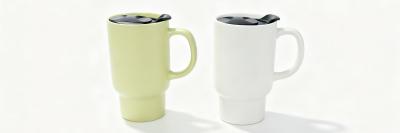 China Matte Solid Color Ceramic Travel Mug with Spill-Proof Lid, Stackable Large Handle Coffee Cup for sale