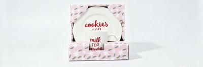 China Cookies for Santa Plate & Milk for Santa Mug Gift Box Set, Pink Christmas Star Packaging Ceramic Xmas Gift for Kids for sale
