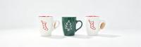 Quality 3 Pack Embossed Christmas Stocking Tree Ceramic Mugs, Red Rim Holiday Coffee for sale