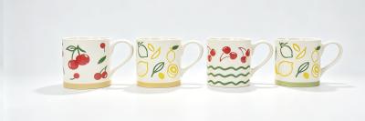 China 4 Pack Hand Drawn Cherry Lemon Fruit Ceramic Coffee Mugs, Cream White Summer Fruit Pattern Tea Cups, Cute Pastel Base Drinkware for Kitchen Decor & Gifts for sale