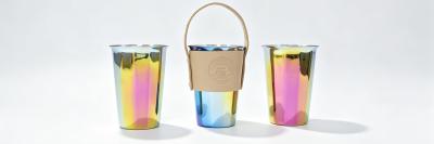 China Holographic Rainbow Stainless Steel Water Cup, Portable Leather Handle Sleeve Travel Mug, Mirror Electroplated Color Changing Metal Tumbler, Reusable Coffee Beer Cup for Outdoor Camping for sale