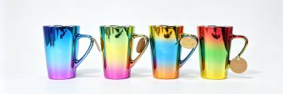 China Full Iridescent Rainbow Gradient Electroplated Ceramic Coffee Mugs, Mirror Shiny Metallic Rainbow Color Tea Cups with Kraft Hang Tag, Aesthetic Color-Shifting Porcelain Mugs for Decor & Holiday Gift for sale
