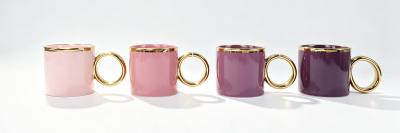 China 4 Pack Gloss Pastel Ceramic Mugs with Large Round Gold Ring Handle & Gold Rim, Blush Pink Dusty Pink Lavender Purple Luxury Coffee Tea Cups, Aesthetic Decor Drinkware Gift for Women for sale