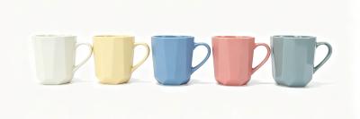 China 5 Pack Faceted Octagonal Pastel Ceramic Mugs, Multi-Solid Color Geometric Cut Side Coffee Cup Set, Macaron Monochrome Matching Handle Tea Mugs for Modern Kitchen Decor & Family Gift for sale