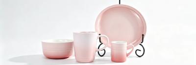 China Ombre Gradient Glaze 4-Piece Ceramic Place Setting, Pink & Sky Blue 2 Color Options, Complete Breakfast Dinnerware Set with Bowl, Small Mug, Large Mug & Dinner Plate for sale
