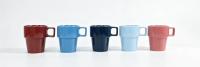 China 5 Pack Glossy Stackable Square Handle Ceramic Mugs, Solid Color Trapezoid Coffee Cups for Kitchen Decor & Gift for sale