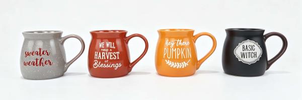 Quality 4 Pack Fall Harvest Halloween Ceramic Coffee Mugs, Sweater Weather Basic Witch Quote Bulb Tea Cups for Autumn Kitchen Decor & Gift for sale