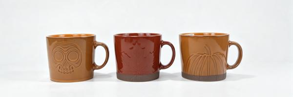 Quality 3 Pack Embossed Fall Halloween Ceramic Coffee Mugs, Skull Maple Leaf Pumpkin Relief Stoneware Tea Cups for Autumn Kitchen Decor & Gift for sale