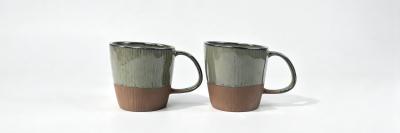 China 2 Pack Tri-Color Drip Reactive Glaze Ceramic Coffee Mugs, Speckled Black Bottom Wabi-Sabi Stoneware Tea Cups with Curved Handle, Microwave & Dishwasher Safe Neutral Earth Tone Drinking Mugs for sale